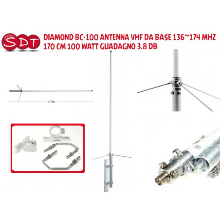 DIAMOND BC-100 ANTENNA VHF DA BASE 136~174 MHZ 170 CM 100 WATT GUADAGNO ...